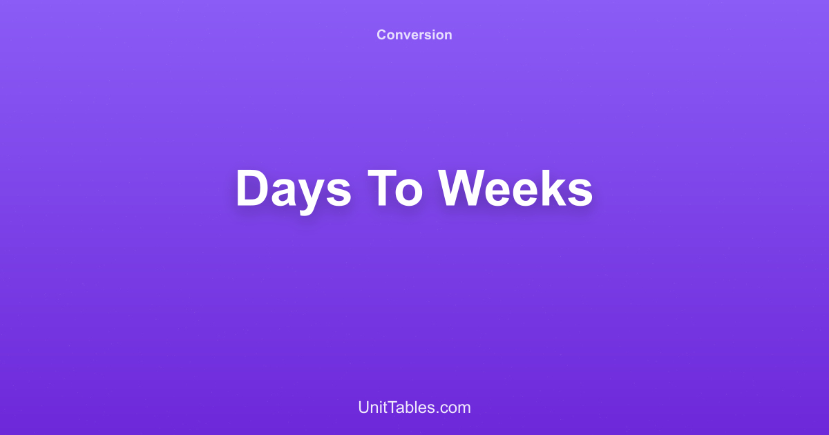 Days to Weeks Converter - Free Online Calculator | UnitTables [2026]