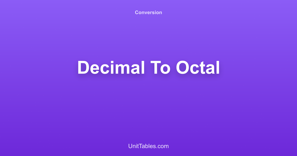 Decimal to Octal Converter - Free Online Calculator | UnitTables [2026]